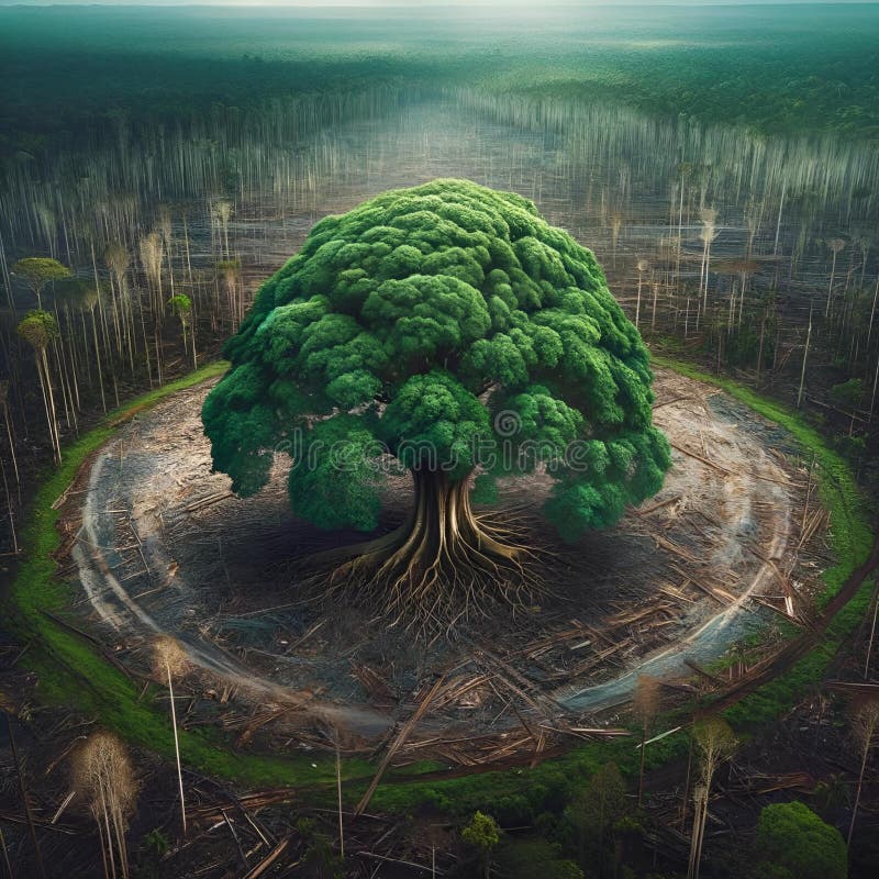 AI Generated Illustration of a Large Green Tree in a Circular Clearing ...