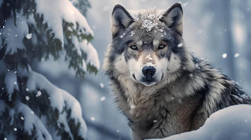 AI Generated Illustration of a Large Grey Wolf with Piercing Eyes ...
