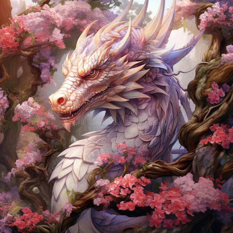 AI Generated Illustration of a Large Mythical Dragon Surrounded by ...