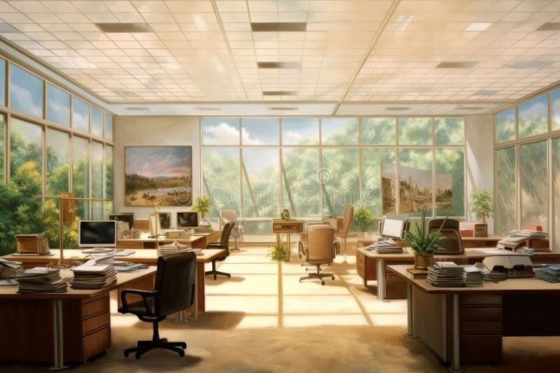 AI Generated Illustration of the Large Office Room Decorated with ...