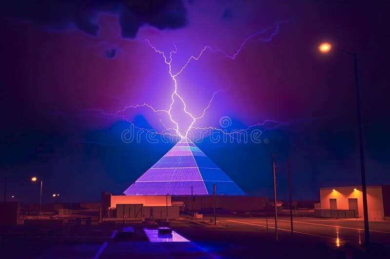 AI Generated Illustration of a Large Pyramid Illuminated by a Lightning ...
