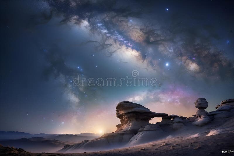 AI-generated Illustration of Large Rocks Against a Backdrop of a Night ...