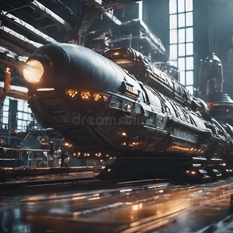 A Large Silver Train Inside a Building on a Train Track Stock ...
