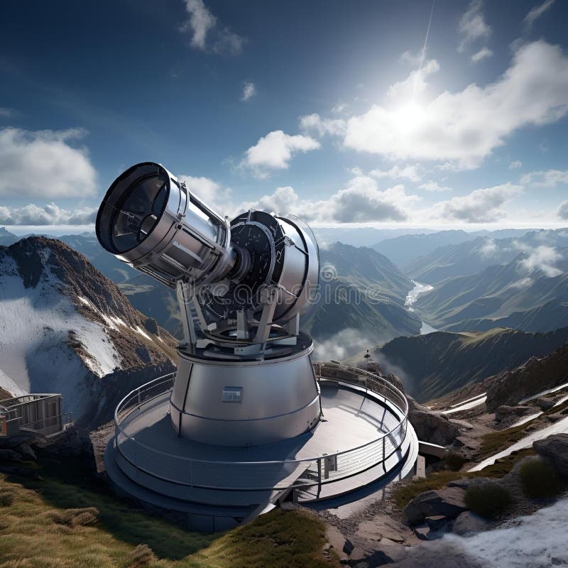 A Large Telescope Sitting on Top of a Metal Object in the Sky Stock ...