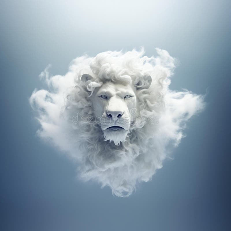 AI-generated Illustration of a Large White Lion with a Cloud-filled ...