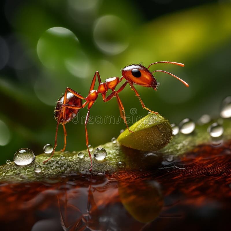 A Leaf Cutter Ant with Its Reflection in the Water on a Branch Stock ...