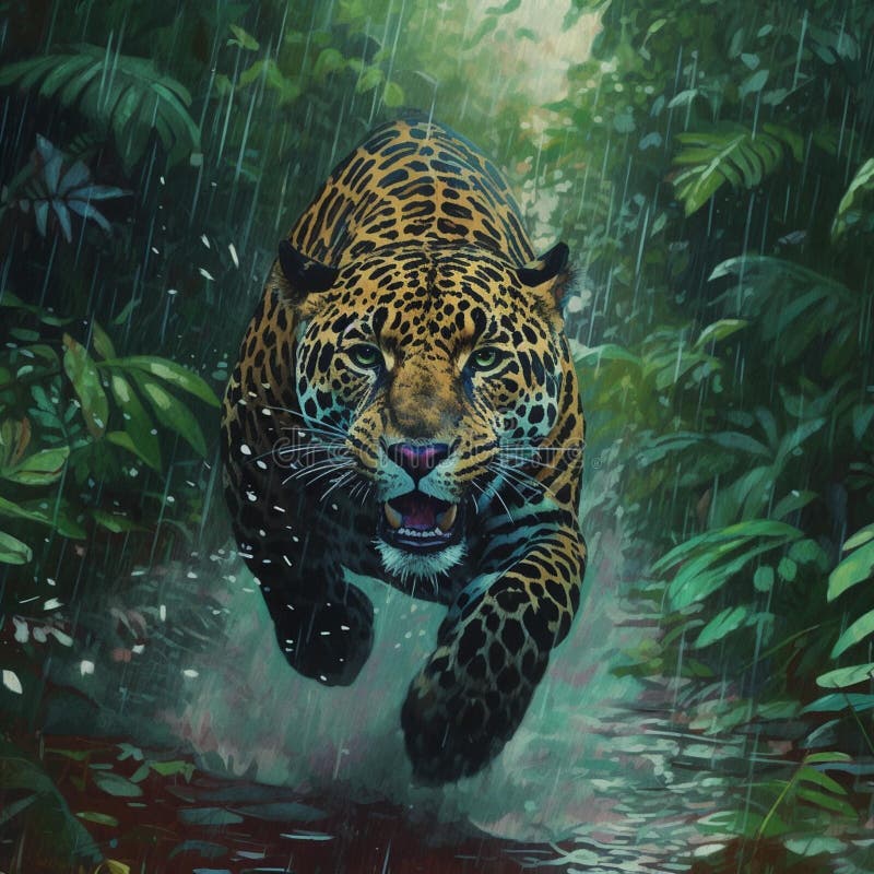 AI Generated Illustration of a Leopard in a Dense, Rain-soaked Forest ...