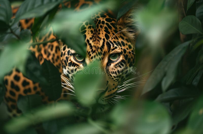 AI Generated Illustration of a Leopard Peeking through Foliage in the ...