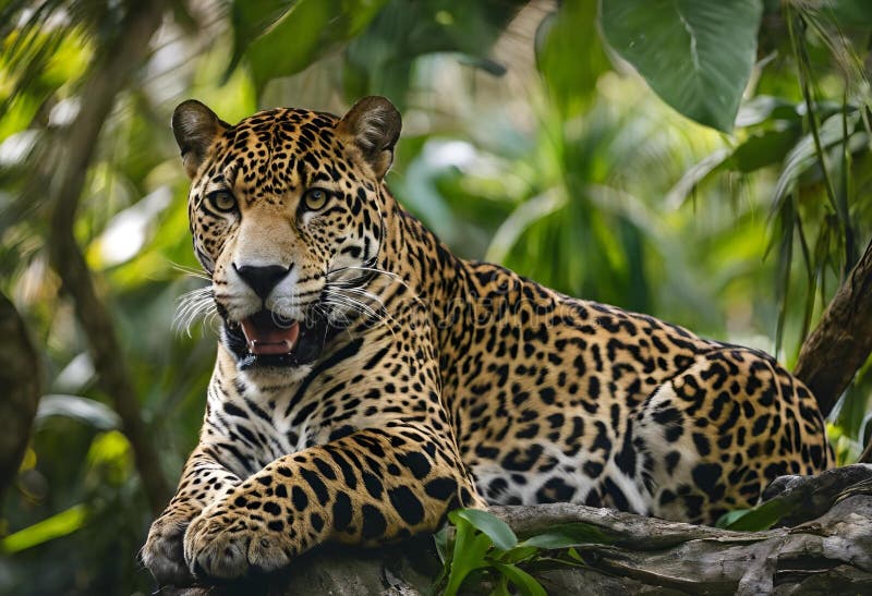 AI Generated Illustration of a Leopard Reclining on a Tree Branch ...