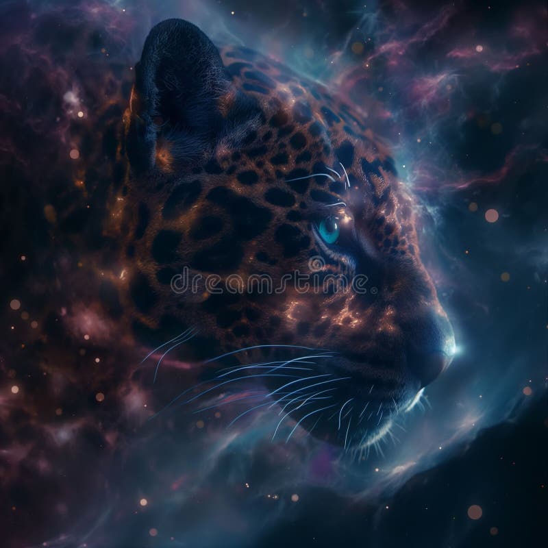 AI Generated Illustration of a Leopard S Head Blending into a Cosmic ...