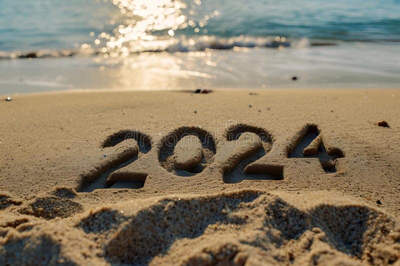 AI Generated Illustration of 2024 Lettering on a Sandy Beach Stock ...