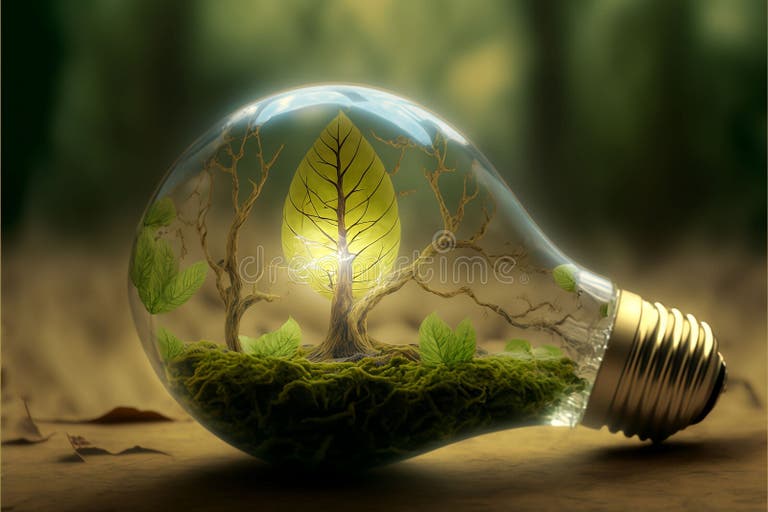 AI Generated Illustration of a Light Bulb with Electrified Trees with ...