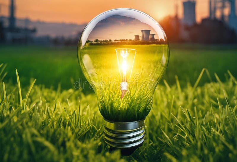 AI Generated Illustration of a Light Bulb in Green Grass Stock ...
