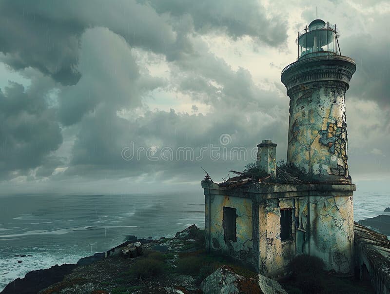 An Abandoned Lighthouse on a Rugged Coast Stock Illustration ...