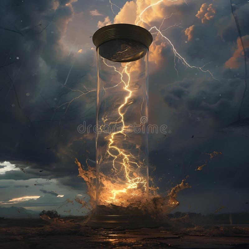 Lightning is Seen in a Tall Tower Near a Lake of Water Stock ...