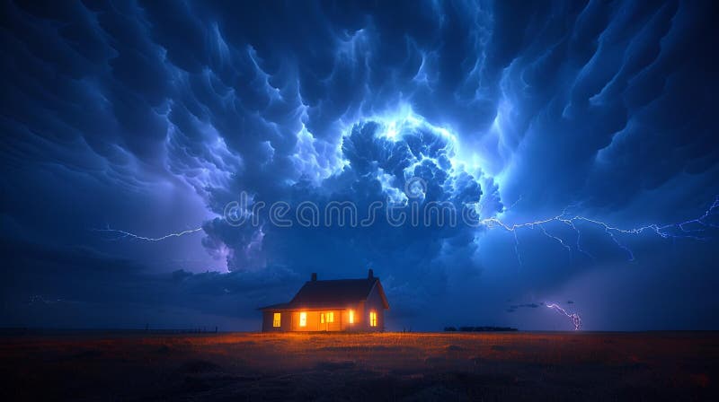 AI Generated Illustration of a Lightning Strike Illuminates a Building ...