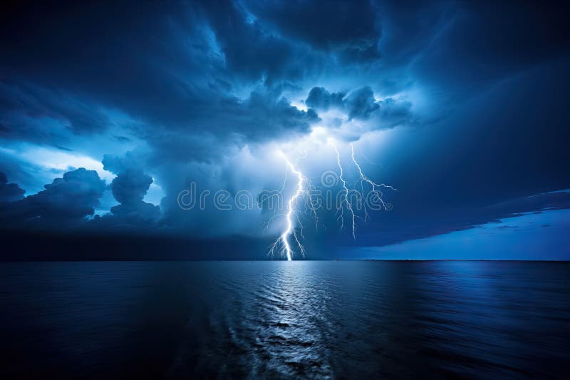 AI-generated Illustration of Lightning and Thunder Over Blue Water in ...