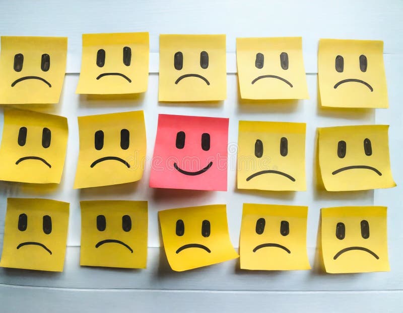 Sticky Notes with Faces and Sad Faces on Them in a Line Stock ...
