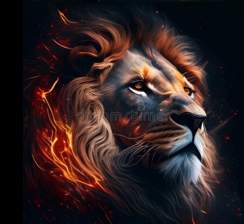 AI Generated Illustration of a Lion with a Fierce Expression with a ...