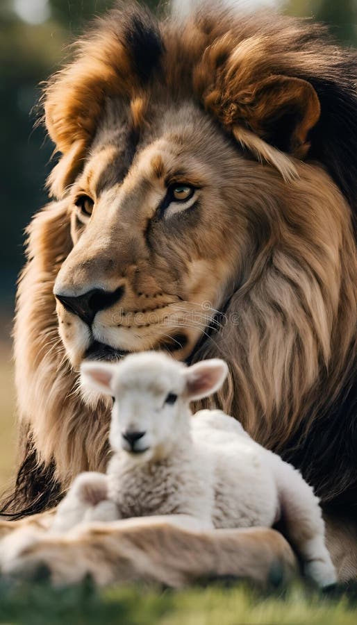 AI Generated Illustration of a Lion and a Lamb Stock Illustration ...