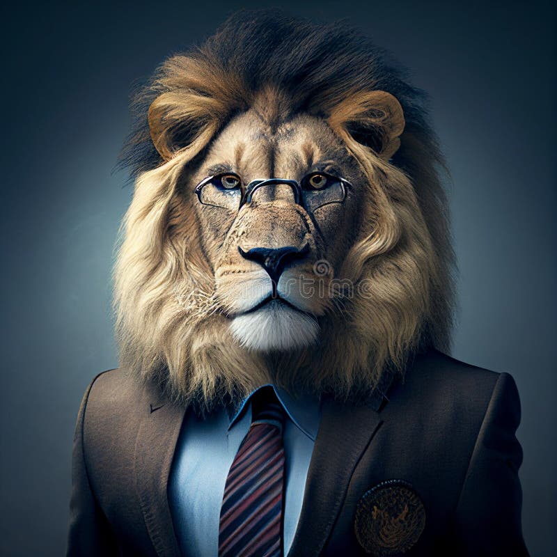AI Generated Illustration of a Lion Wearing a Suit and Glasses on an ...