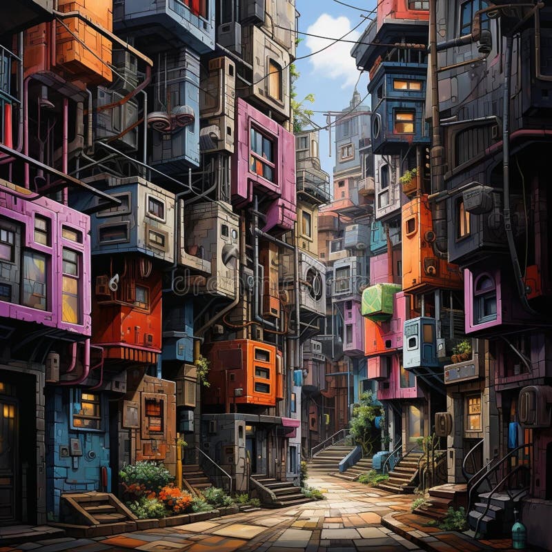 AI Generated Illustration of a Lively Street Scene Vibrant Multi ...