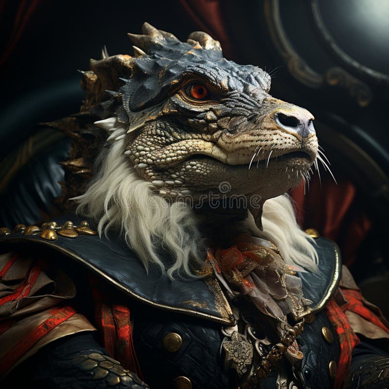 AI Generated Illustration of a Lizard-like Creature Dressed in Ornate ...