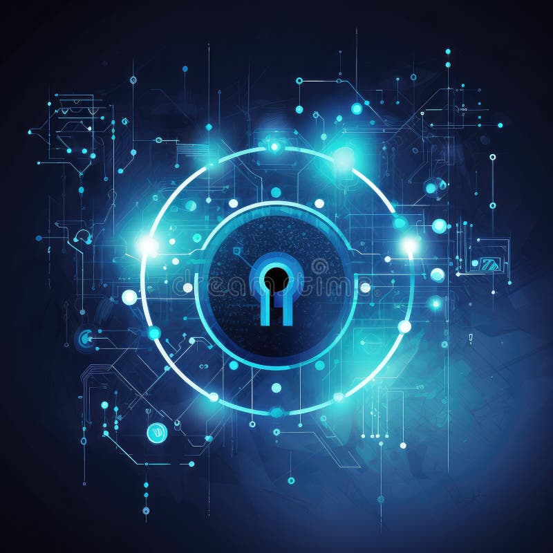 AI-generated Illustration of a Lock on a Circuit Board with Several ...