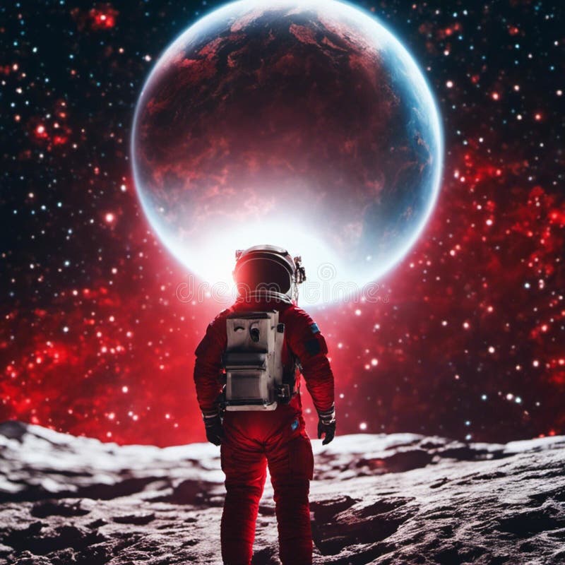 AI Generated Illustration of a Lone Astronaut in a Space Suit in Front ...