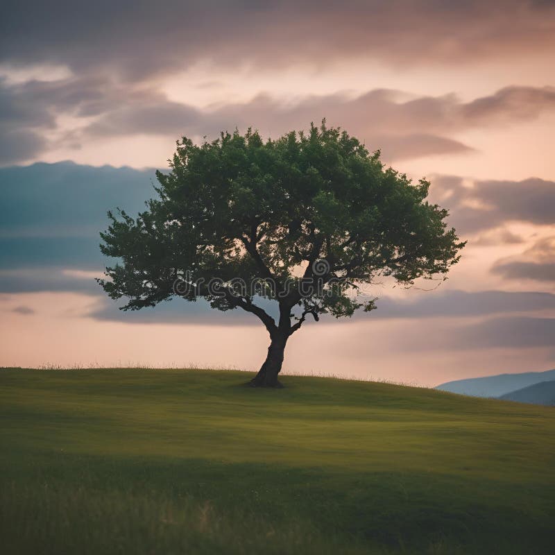 AI Generated Illustration of the Lone Moody Tree on Hillside Stock ...