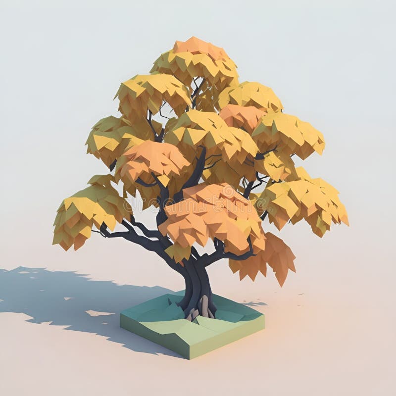 AI-generated Illustration of a Low Poly Tree with Yellow Autumn Foliage ...