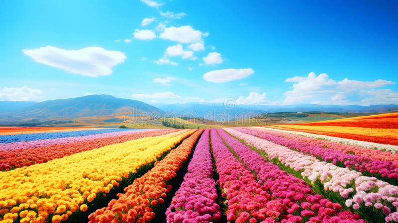 AI Generated Illustration of Lush Green Hillside with Multiple Rows of ...