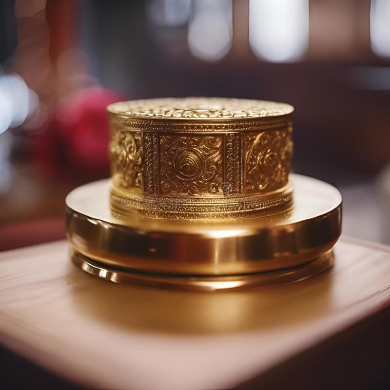 AI Generated Illustration of a Luxurious Gold Box Elegantly Placed on a ...