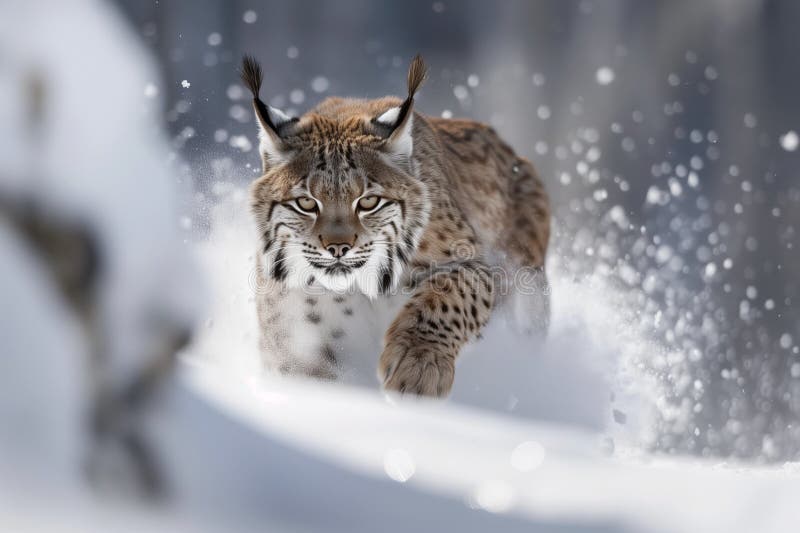 AI Generated Illustration of a Lynx Running through Snowy Forest with a ...