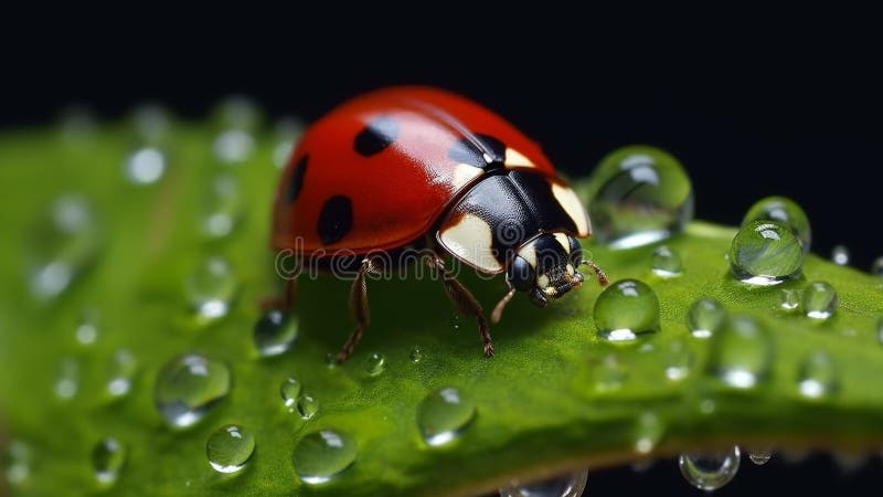 AI-generated Illustration of a Macro View of a Red Ladybug Standing on ...