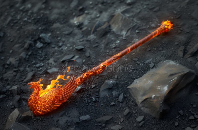 AI Generated Illustration of a Magic Wand with a Phoenix Head Carved on ...
