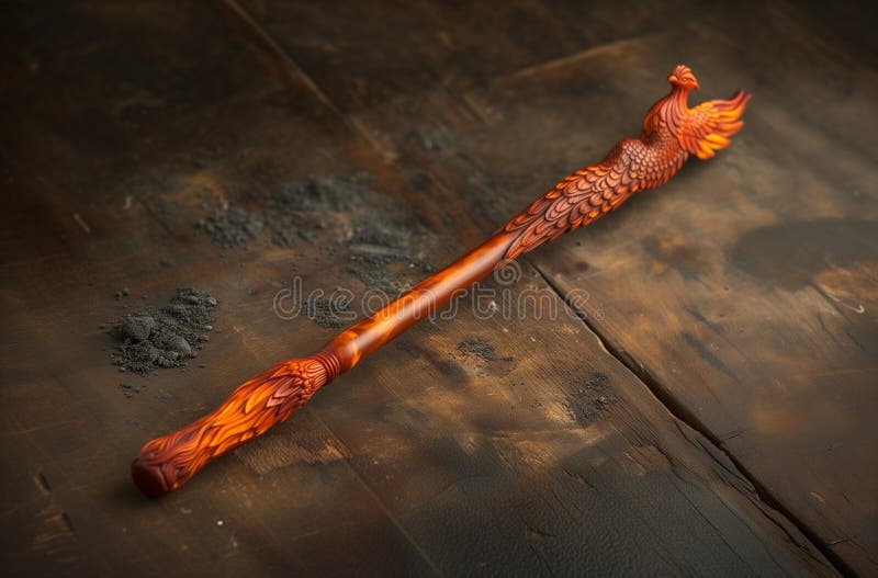 AI Generated Illustration of a Magic Wand with a Phoenix Head Carved on ...