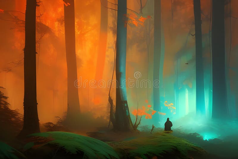 A Human with Magical Powers Stood in the Midst of a Fiery Flame ...