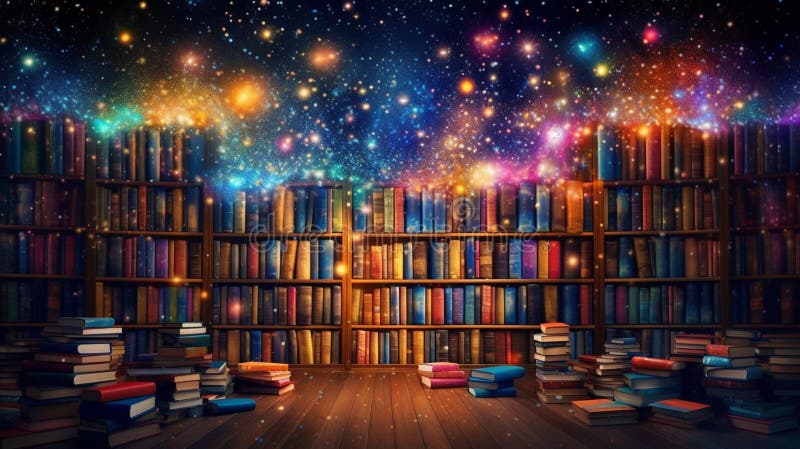 AI Generated Illustration of a Magical Library in an Open Space Setting ...