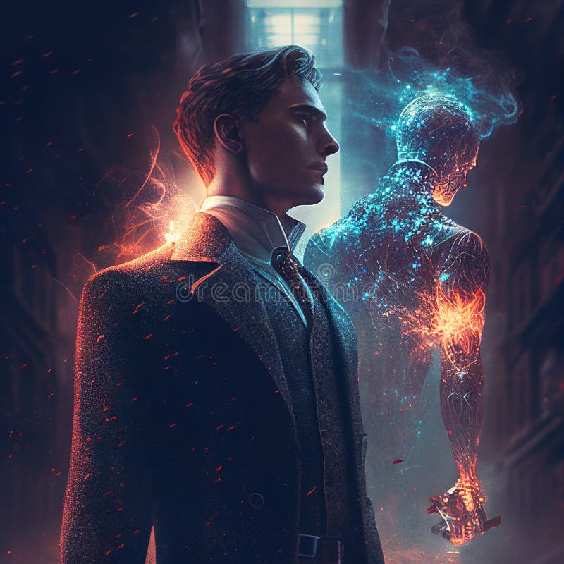 AI Generated Illustration of a Magician with a Glowing Robotic Figure ...