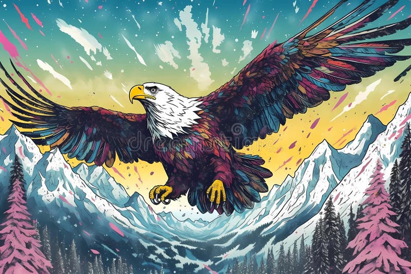 AI Generated Illustration of a Majestic Bald Eagle Soaring Over a ...