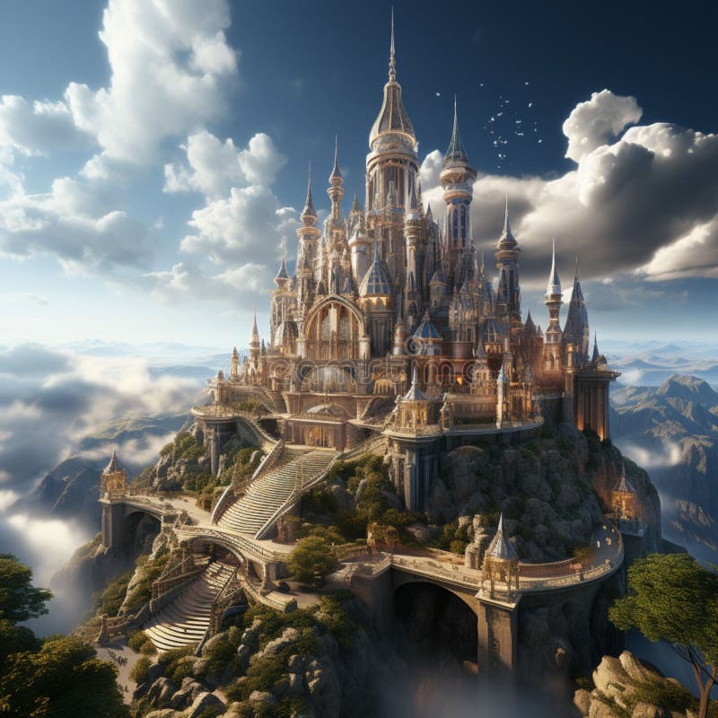 AI Generated Illustration of a Majestic Castle Atop a Mountain with ...