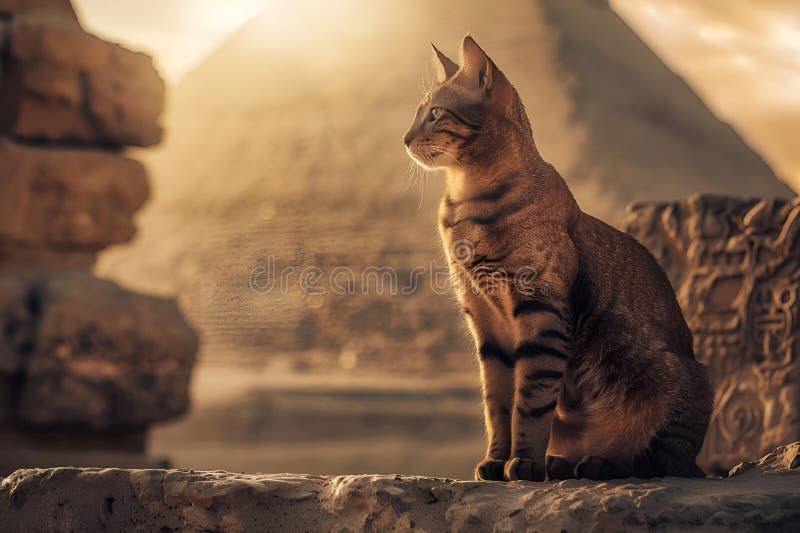 AI-generated Illustration of a Majestic Cat Sitting on Ancient Ruins ...
