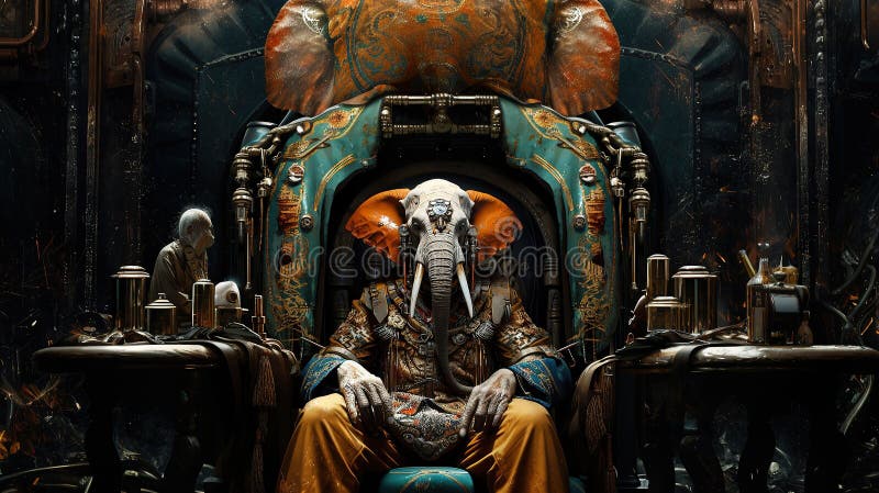AI Generated Illustration of a Majestic Elephant Atop a Regal Throne in ...