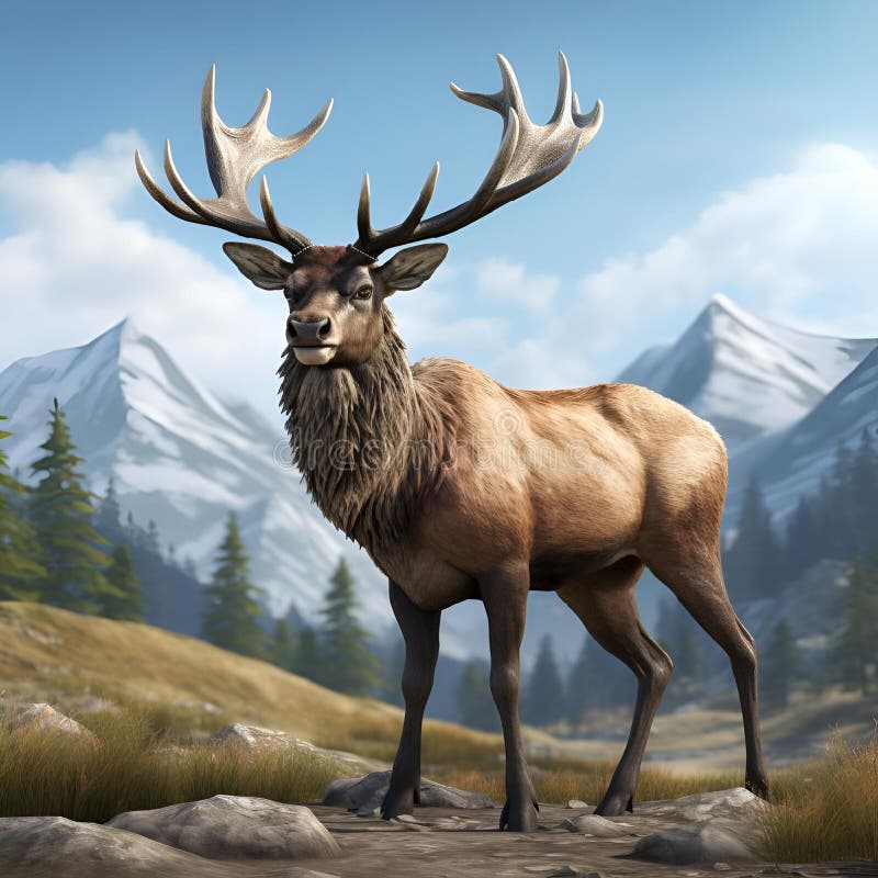 AI-generated Illustration of a Majestic Elk Stands Atop a Rugged ...