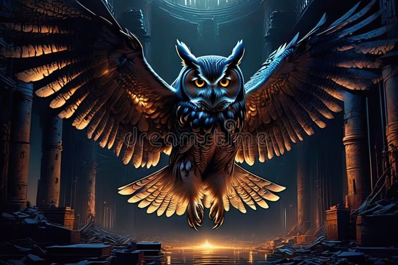 AI Generated Illustration of a Majestic Owl Flying Inside a Dark Castle ...