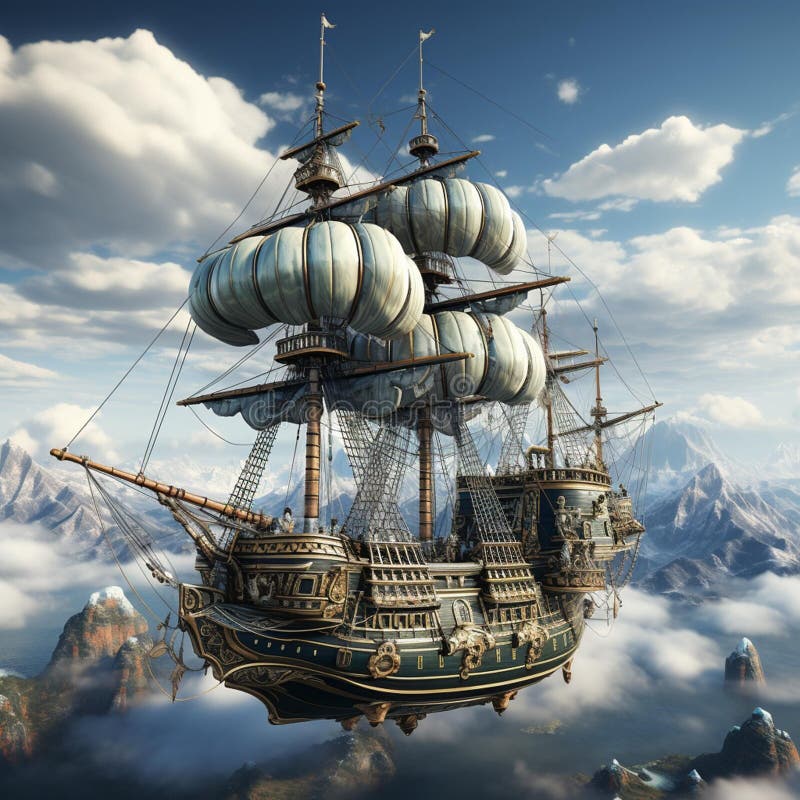 AI Generated Illustration of a Majestic Pirate Ship Sailing through the ...