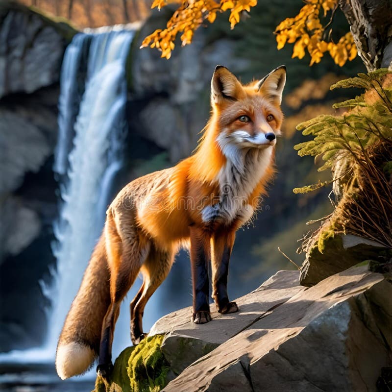 AI Generated Illustration of a Majestic Red Fox Perched on a Rocky ...