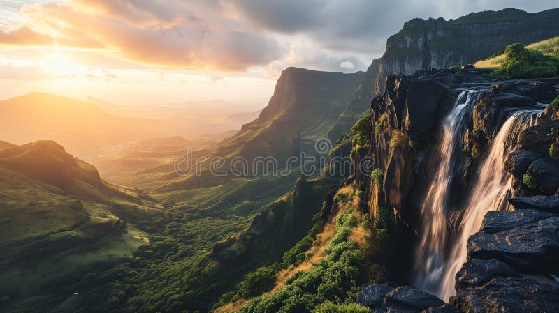 AI Generated Illustration of a Majestic Waterfall Cascading Down the ...