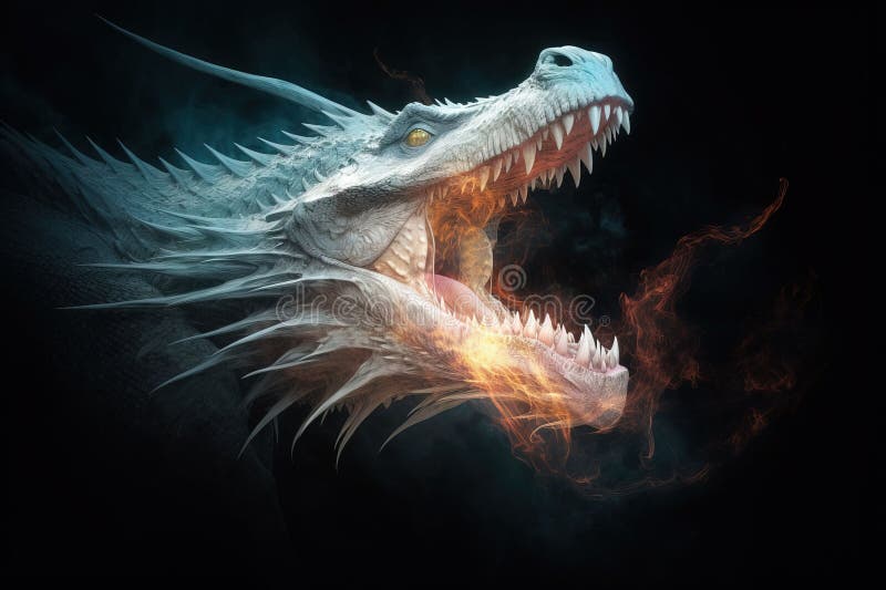 AI Generated Illustration of a Majestic White Dragon Baring Its Teeth ...